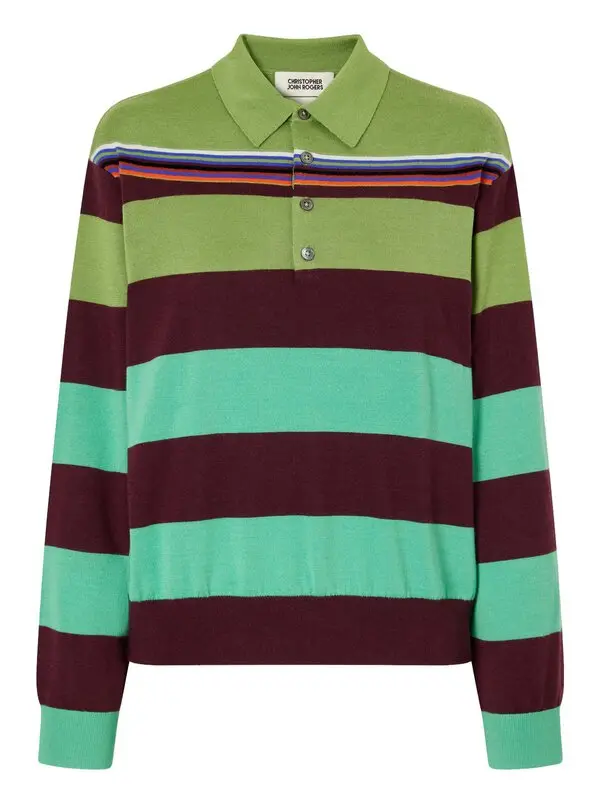 Christopher John Rogers Striped Wool And Silk Blend Polo Shirt - Multi