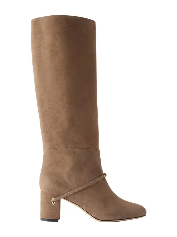 Jennifer Chamandi Sami 65 Buckle-detailed Suede Knee Boots - Brown