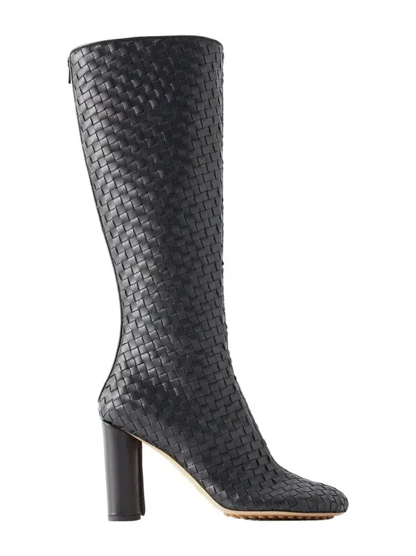 Bottega Veneta Cherry 90 Intrecciato Leather Knee Boots - Black