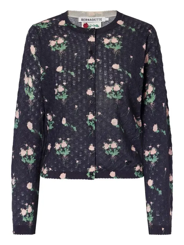 Bernadette Kira Floral-print Pointelle-knit Silk, Wool And Cashmere-blend Cardigan - Black