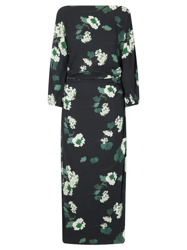 Bernadette Ezra Floral-print Ruched Crepe Midi Dress - Black