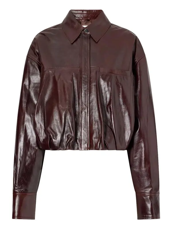 Sportmax Liuti Cropped Gathered Leather Biker Jacket - Brown