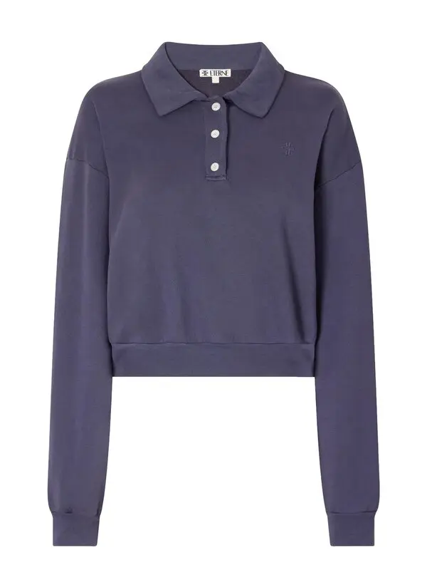 Eterne Cropped Cotton And Modal-blend Terry Polo Sweatshirt - Blue