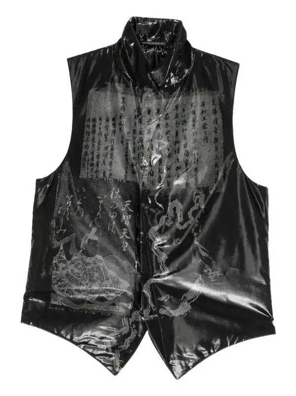 Yohji Yamamoto Biwa Lake Print Waistcoat - Black