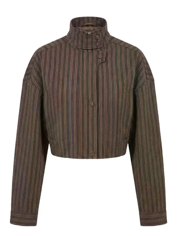 NICHOLAS Stripe-print Cropped Jacket - Brown