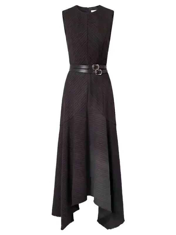 NICHOLAS Pinstripe Belted-waist Asymmetric Dress - Black
