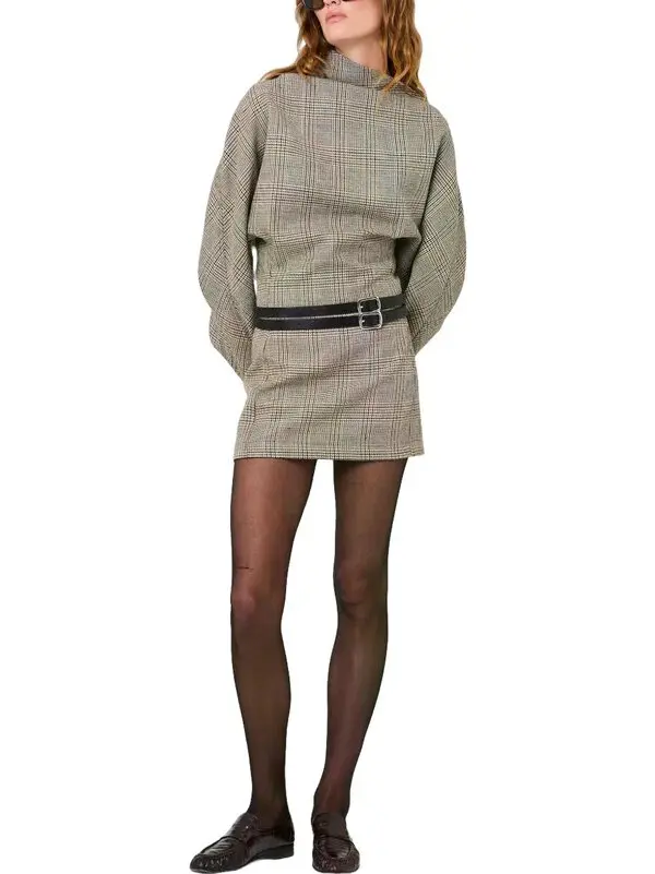 NICHOLAS Anika Prince Of Wales Check Belted Mini Dress - Neutrals
