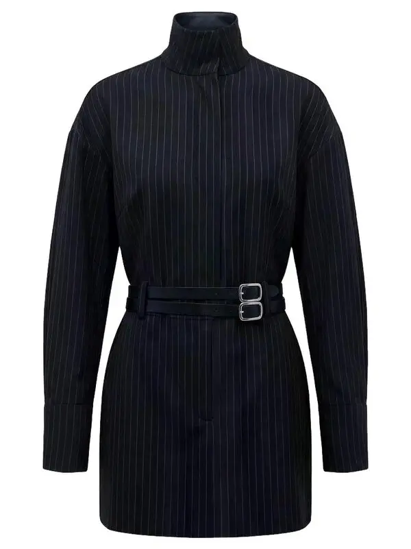 NICHOLAS Belted Pinstripe Mini Dress - Blue