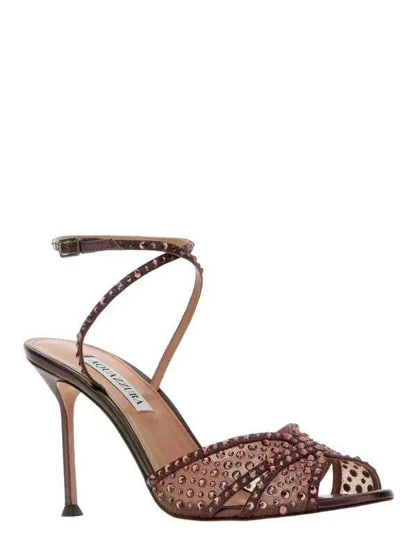AQUAZZURA Lover Embellished Tulle Sandals - Brown