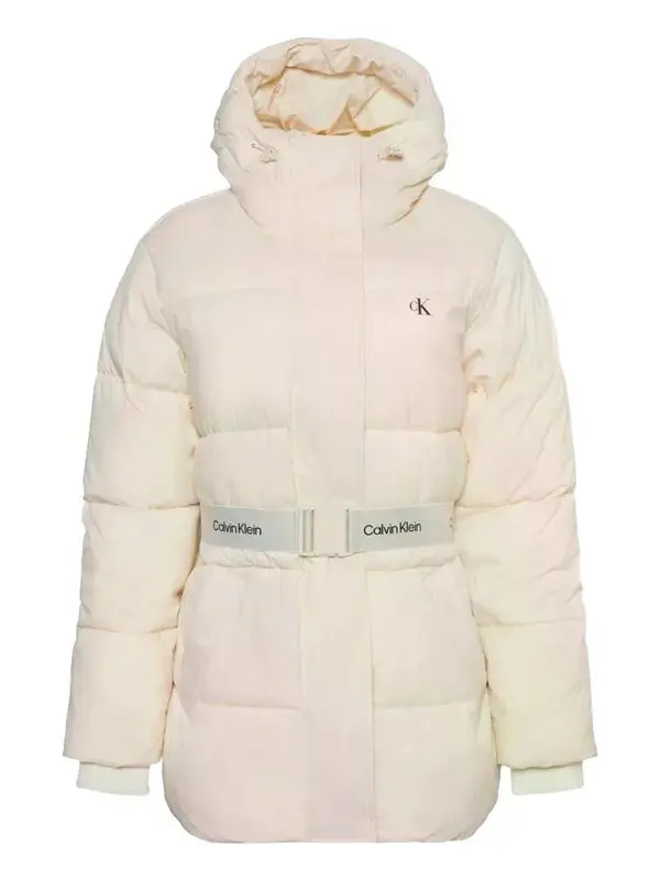 Calvin Klein Belted Hooded Puffer Jacket - Neutrals