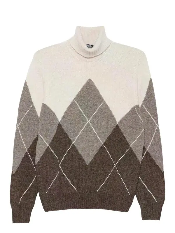 BARBA NAPOLI Argyle-knit Roll-neck Sweater - Neutrals