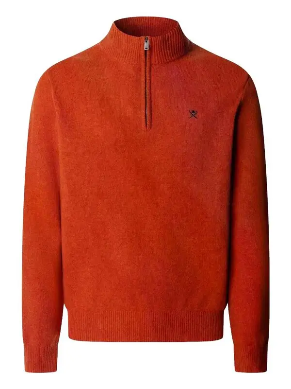 HACKETT  London Quarter-zip Lambswool Sweater - Orange