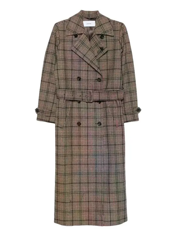 LARDINI Prince Of Wales Check Double-breasted Coat - Neutrals