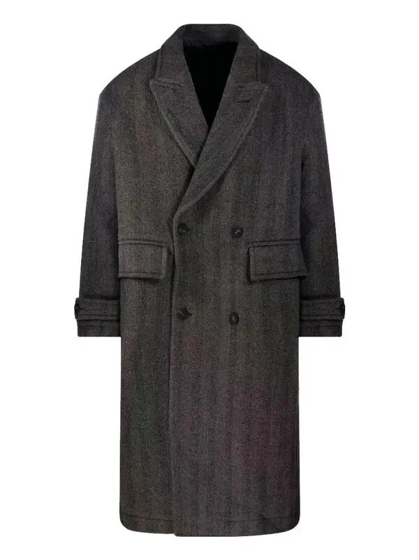 COOR Herringbone Double-breasted Coat - Grey