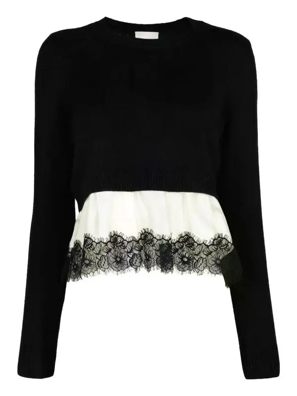 Cinq À Sept Zyla Lace-trim Layered Sweater - Black