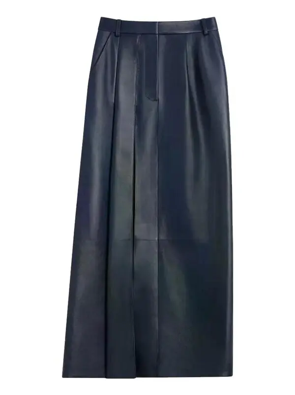 Givenchy Slashed Midi Skirt In Leather - Blue