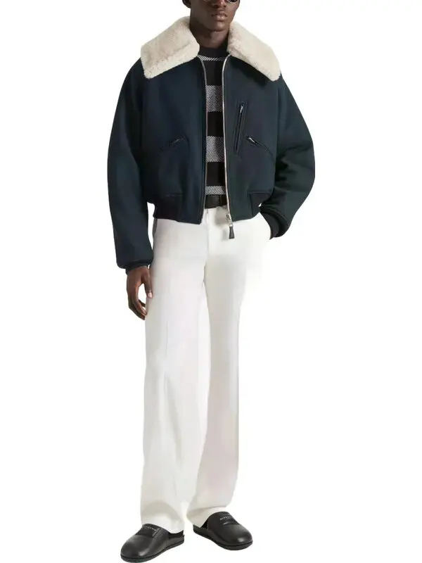 Givenchy Bomber In Cotton With Shearling Collar - Blue