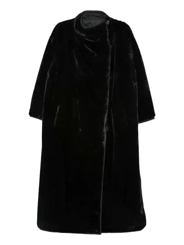 Emporio Armani Faux-fur Side-button Coat - Black