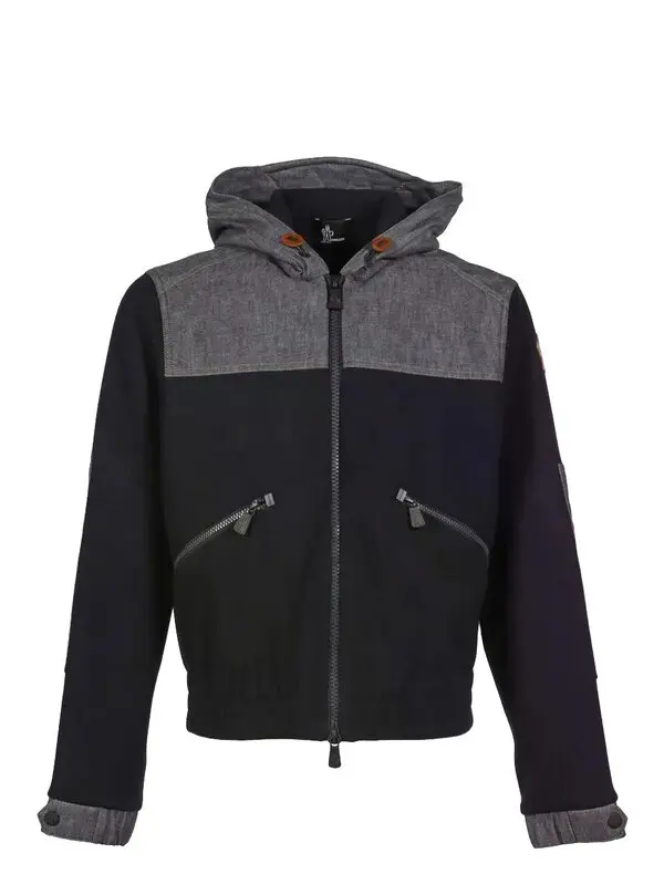 Moncler Denim-panel Fleece Jacket - Blue