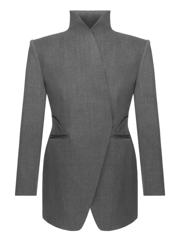 SITUATIONIST Asymmetric High-neck Blazer - Grey