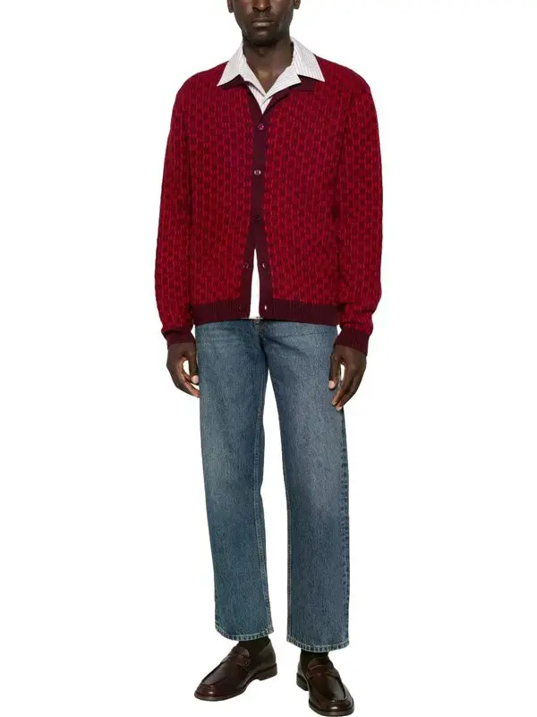 Nn07 Thor Geometric-patterned Polo Cardigan - Red