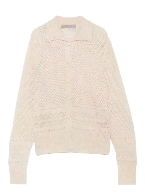 D.exterior Pointelle-knit Spread-collar Cardigan - Neutrals