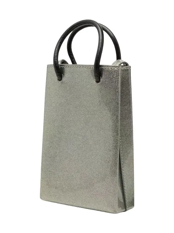 Balenciaga 2019 Mini Patent Logo Shopping Phone Holder Satchel - Silver