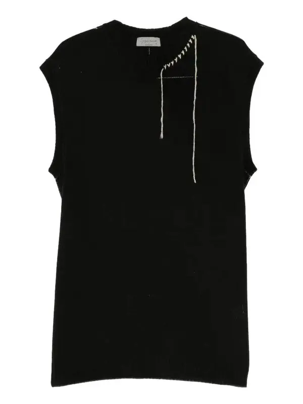 Yohji Yamamoto Contrast-stitch Sleeveless Top - Black