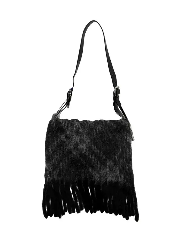 Burberry 2018-2026 Medium Calfskin And Wool Chess Blanket Shoulder Bag - Black