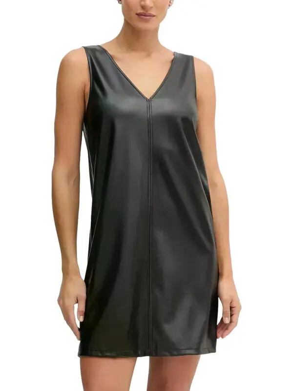 BENETTON V-neck Faux-leather Mini Dress - Black