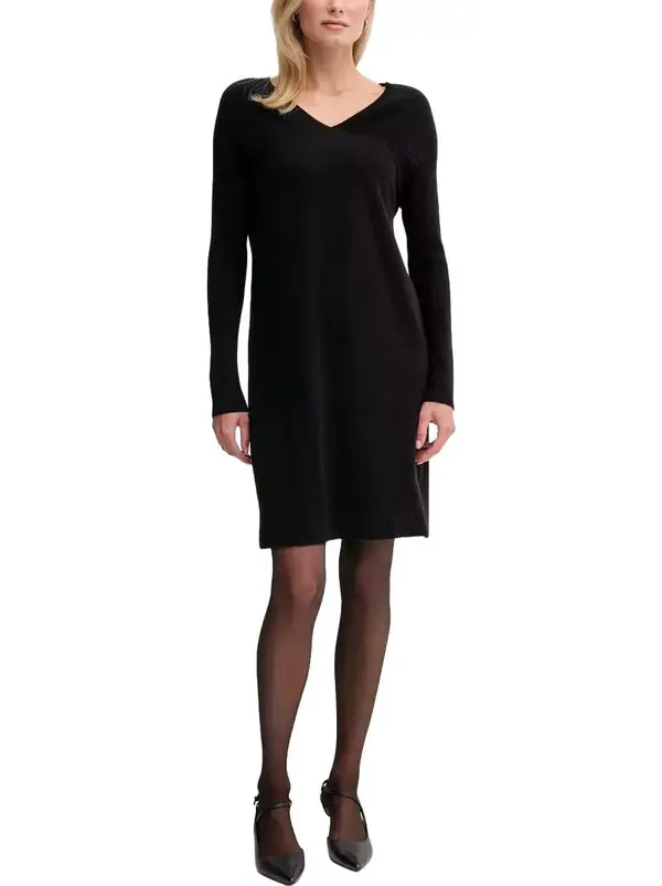 BENETTON Ribbed-knit V-neck Mini Dress - Black