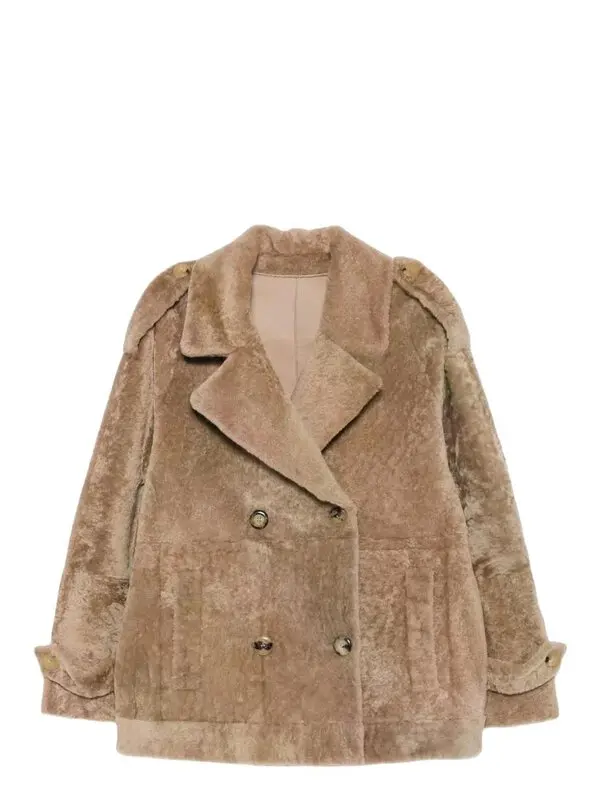 BLANCHA Double-breasted Shearling Coat - Brown