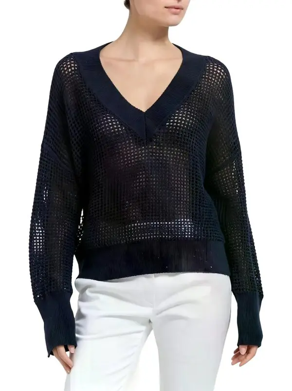 Brunello Cucinelli Open-knit V-neck Sweater - Blue