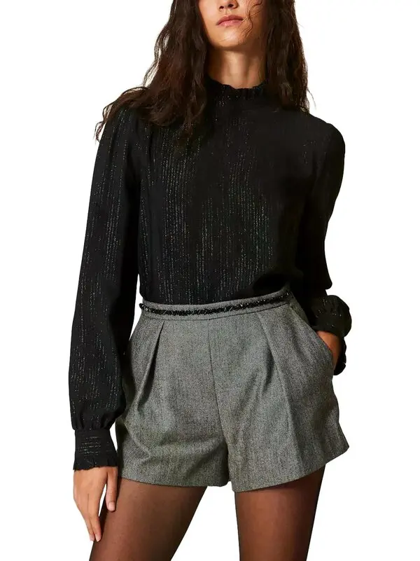 TWINSET Silk Blend Jacquard Blouse - Black
