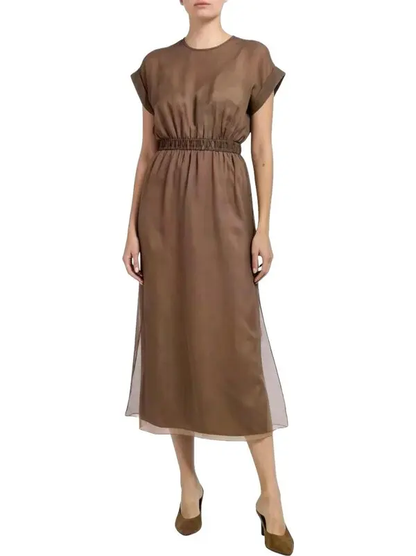 Brunello Cucinelli Elasticated-waistband Midi Dress - Brown