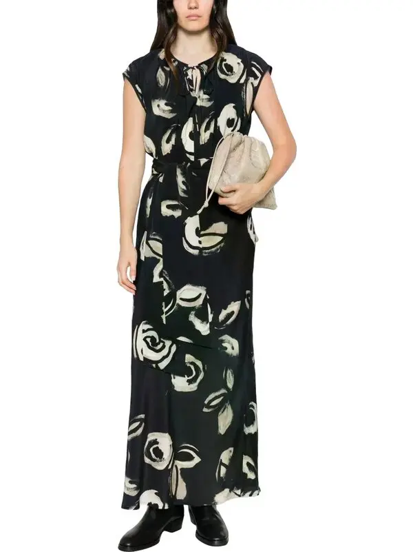 Max Mara Printed Tie-waist Midi Dress - Blue