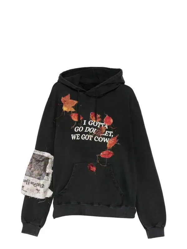 DOUBLET Leaf-embroidered Patchwork Hoodie - Black