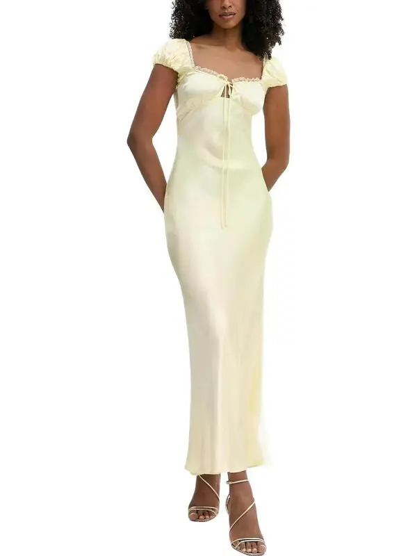 Bardot Stasia Lace-trim Puffed-sleeve Dress - Yellow