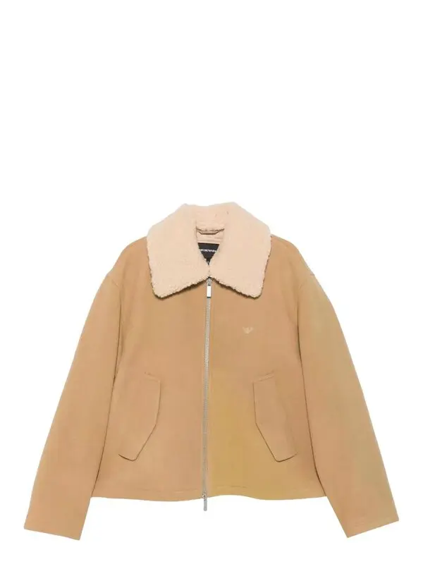 Emporio Armani Shearling-collar Logo-embroidered Jacket - Neutrals