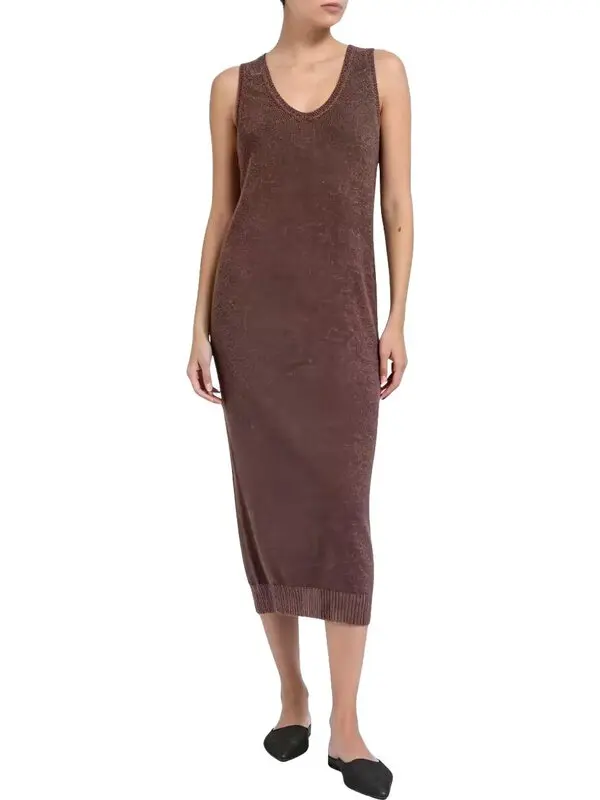Brunello Cucinelli Sleeveless V-neck Midi Dress - Brown