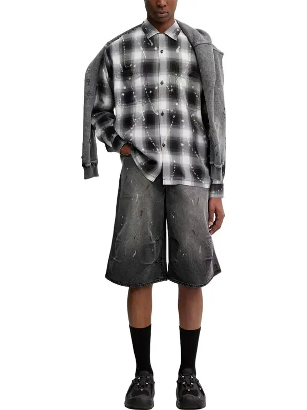 BEAMS Paint-splatter Distressed Shorts - Grey