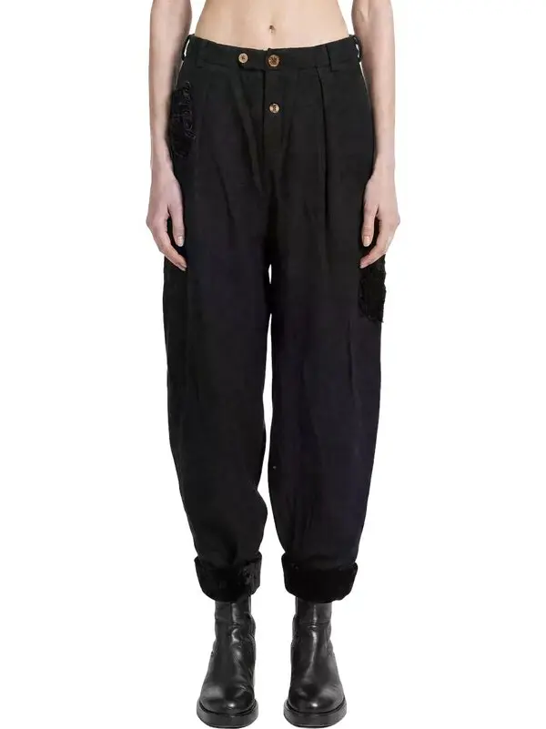 ALEKSANDR MANAMÏS Poets Heirloom Patch-detail Tapered Trousers - Black