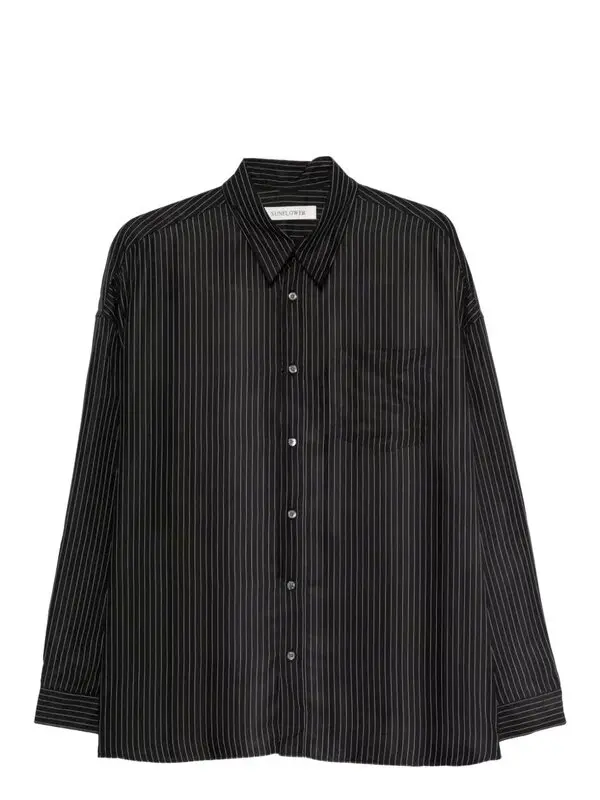 SUNFLOWER Pinstripe-pattern Patch-pocket Shirt - Black