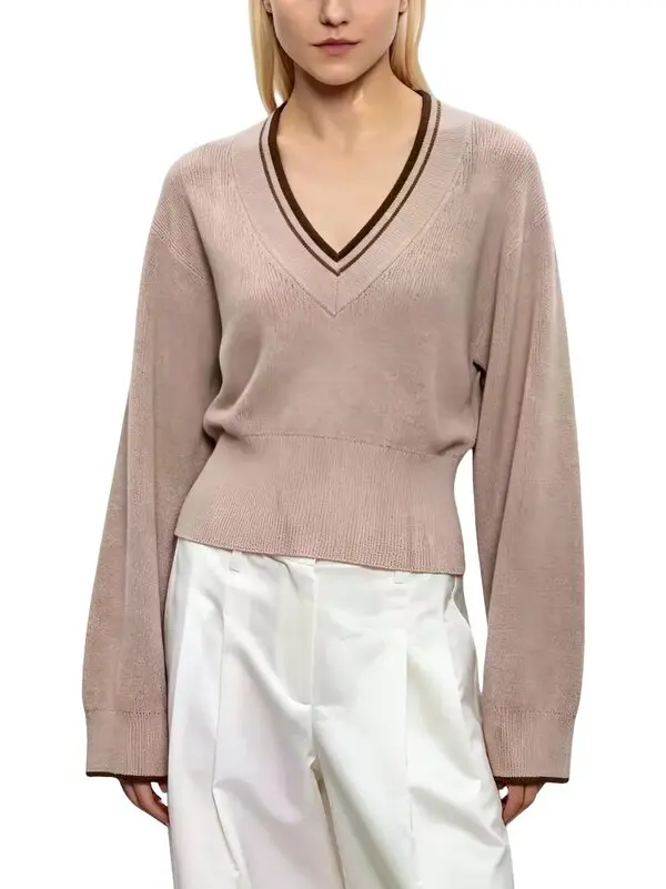 Brunello Cucinelli V-neck Stripe-trim Sweater - Neutrals