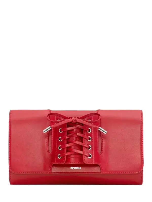Perrin La Corsette Laced-up Leather Clutch Bag - Red