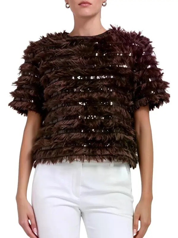 Brunello Cucinelli Sequin-embellished Feathered Blouse - Brown