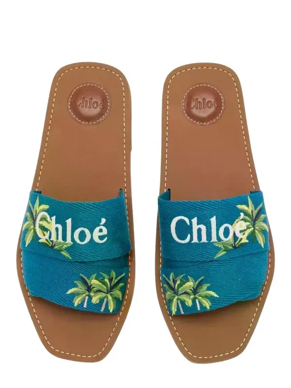 Chloé Woody Logo-embroidered Flat Sandals - Blue