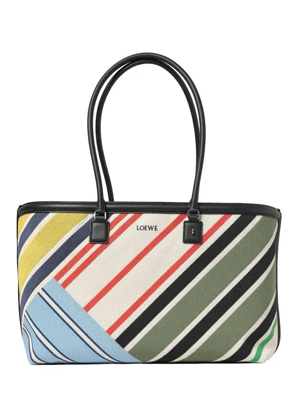 Loewe Verano Striped Cotton Canvas Tote Bag With Leather Handles - Multicolor