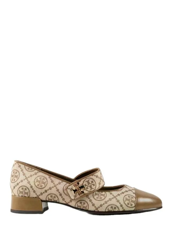 Tory Burch T Monogram Leather-trim Ballet Flats - Neutrals