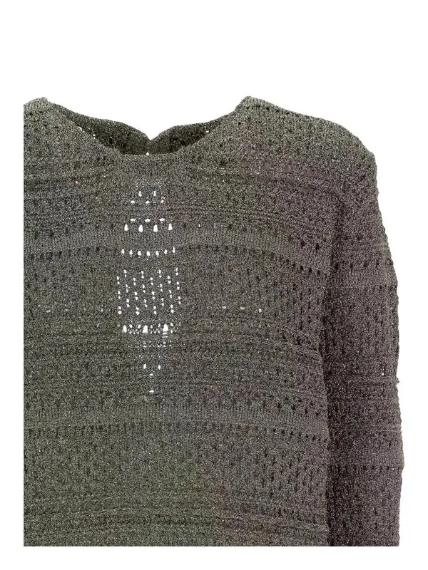 THE EROSE Metallic-effect Pointelle-knit Sweater - Silver
